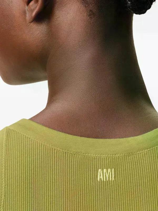 AMI Paris Cotton Ribbed De Coeur Tank Top - Green