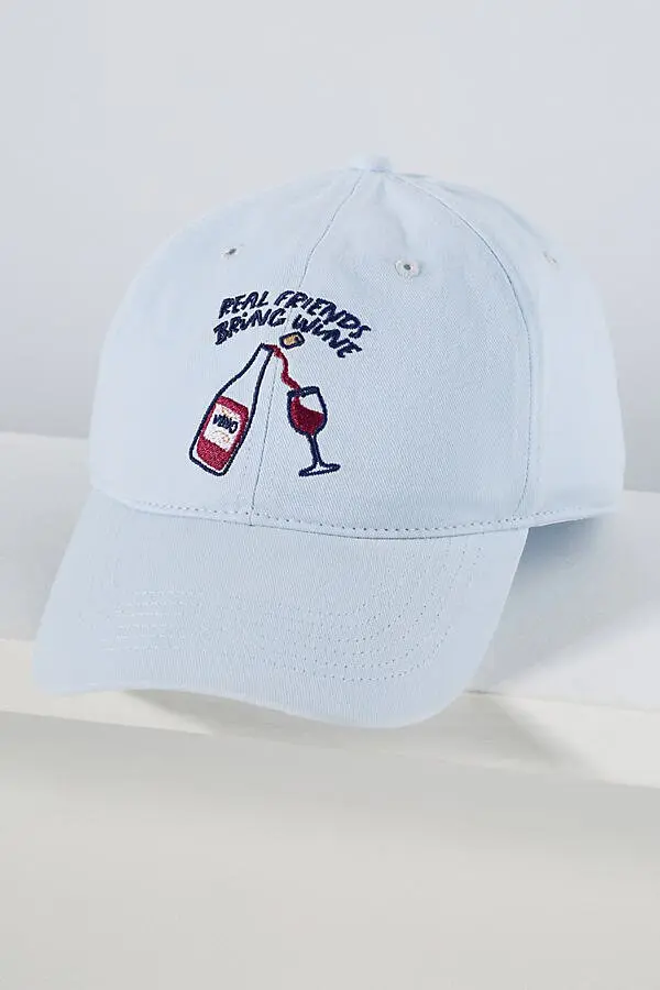 Anthropologie Icons Baseball Cap - Real Friends Bring Wine