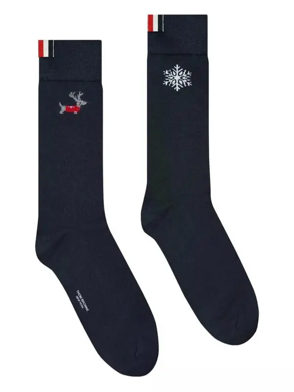 Thom Browne Reindeer-motif Logo-embroidered Socks - Blue