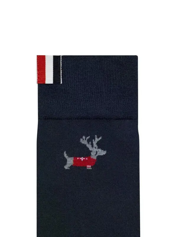 Thom Browne Reindeer-motif Logo-embroidered Socks