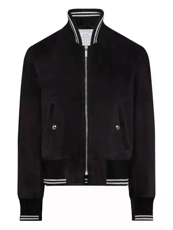 Thom Browne Rib-knit Suede Bomber Jacket - Black
