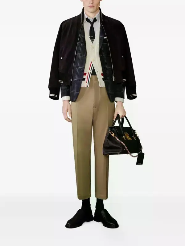 Thom Browne Rib-knit Suede Bomber Jacket - Black