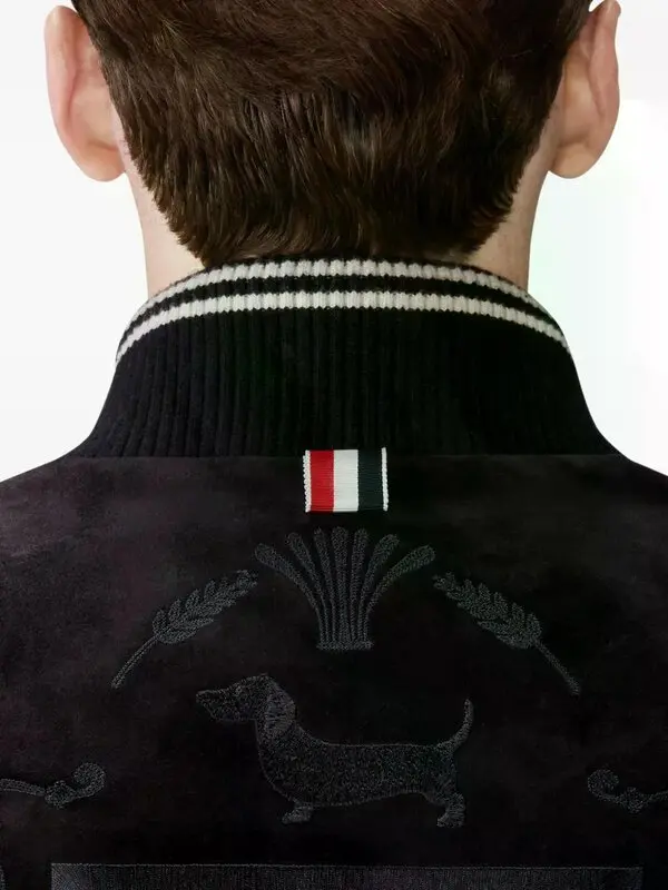 Thom Browne Rib-knit Suede Bomber Jacket - Black