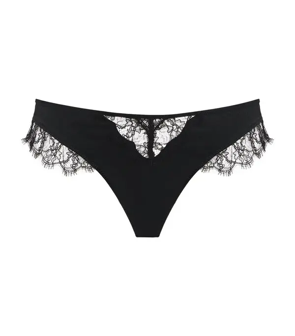 Kiki De Montparnasse Stretch-silk Lace-insert Thong - Black