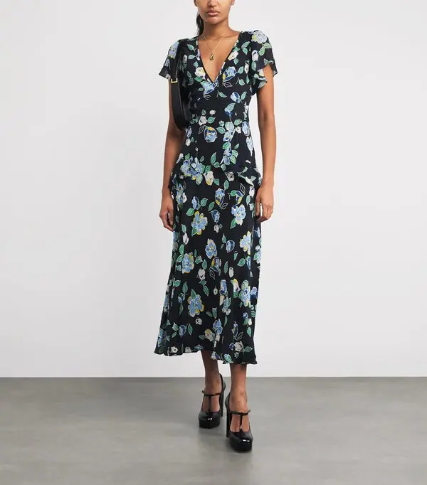 Rixo Silk Evie Midi Dress - Navy