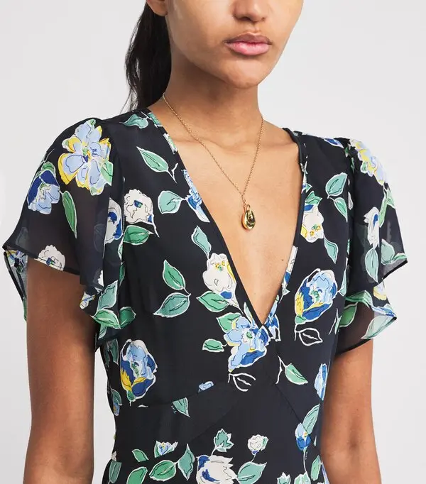 Rixo Silk Evie Midi Dress - Navy