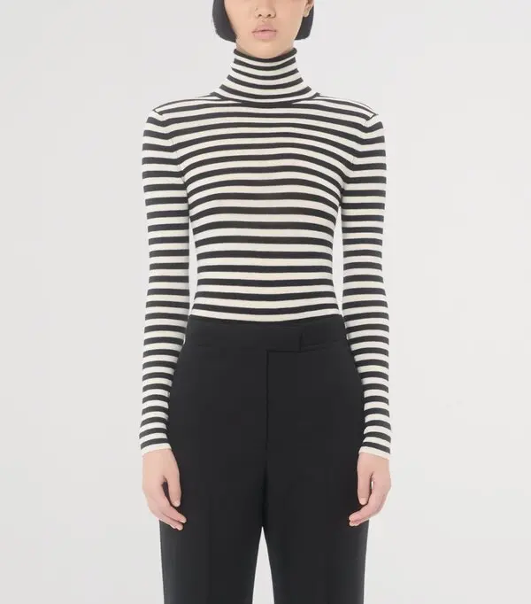 Valentino Garavani Virgin Wool Striped Funnel Neck Sweater - White
