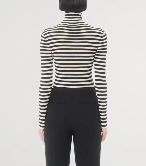 Valentino Garavani Virgin Wool Striped Funnel Neck Sweater - White