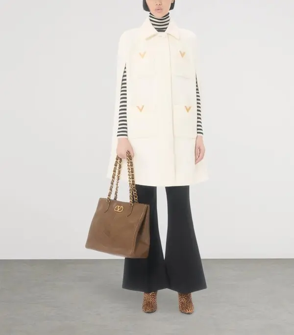 Valentino Garavani Virgin Wool Striped Funnel Neck Sweater - White