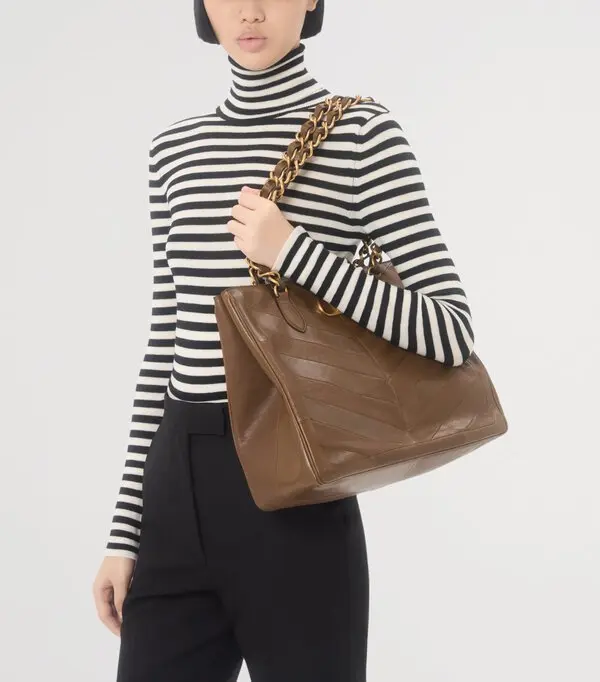 Valentino Garavani Virgin Wool Striped Funnel Neck Sweater - White