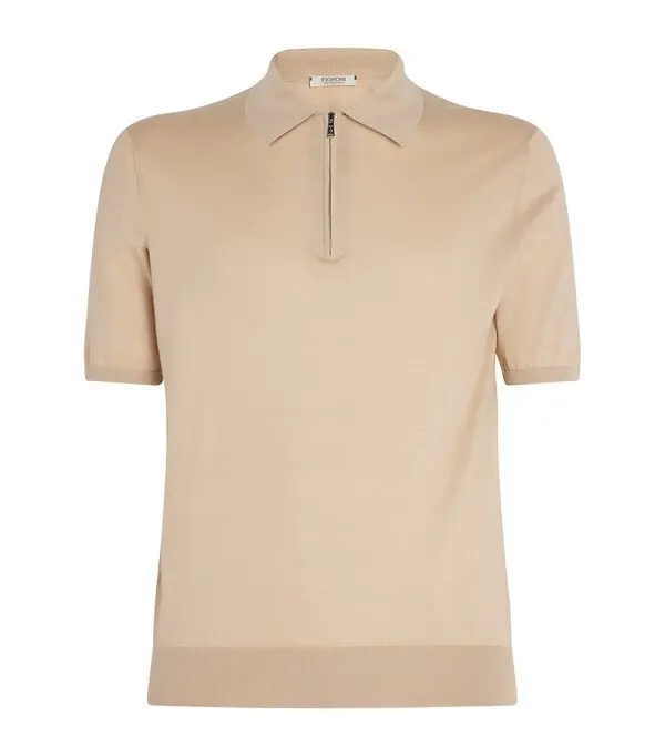 FIORONI CASHMERE Cotton-cashmere Zip Polo Shirt
