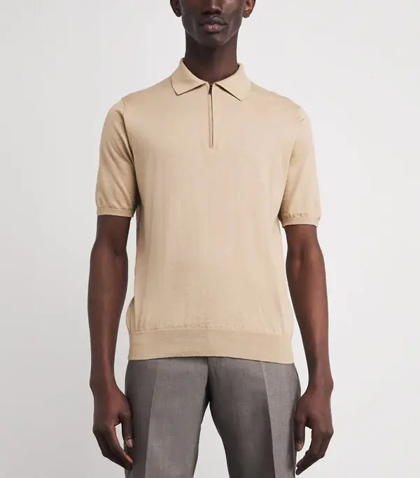 FIORONI CASHMERE Cotton-cashmere Zip Polo Shirt
