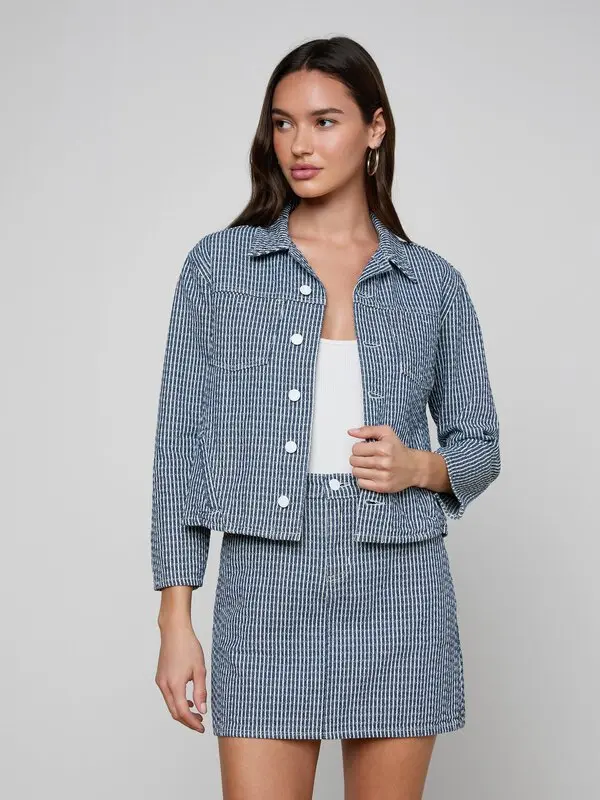 L'Agence Nelly Cropped Jacket - Vista Blue Stripe