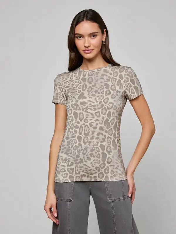 L'Agence Ressi Fitted T-shirt - Grey Multi Patch Leopard