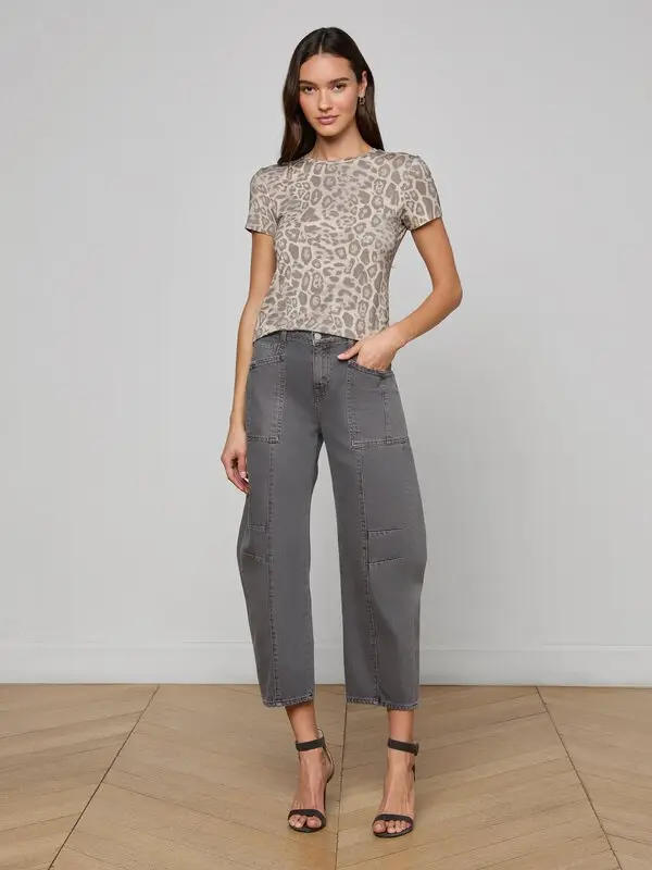 L'Agence Ressi Fitted T-shirt - Grey Multi Patch Leopard