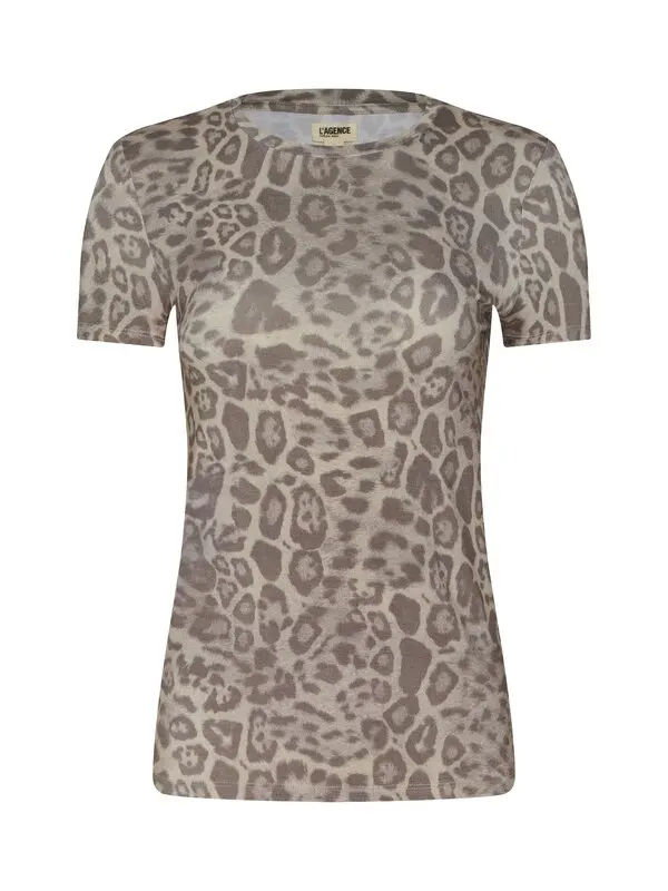 L'Agence Ressi Fitted T-shirt - Grey Multi Patch Leopard