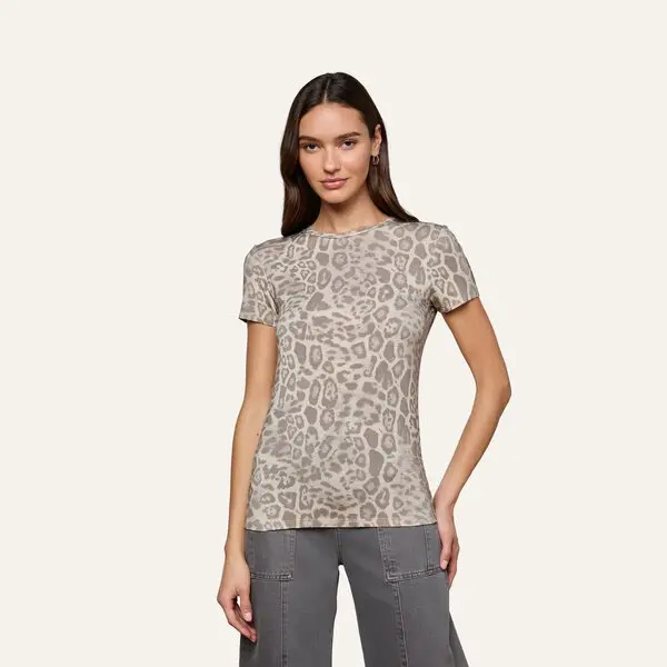 L'Agence Ressi Fitted T-shirt - Grey Multi Patch Leopard