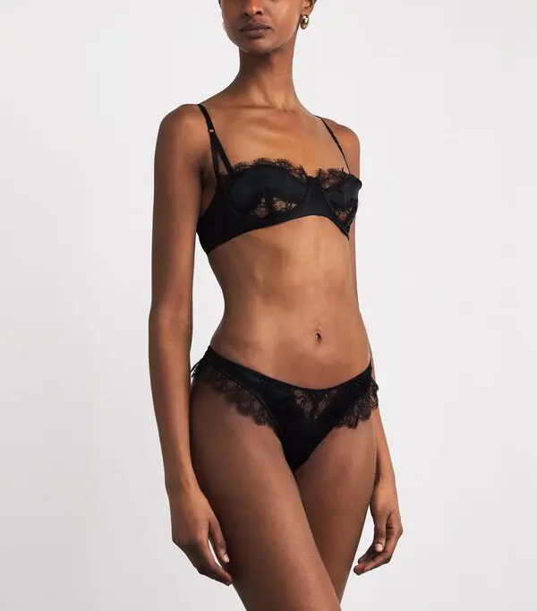 Kiki De Montparnasse Stretch-silk Lace-insert Thong - Black