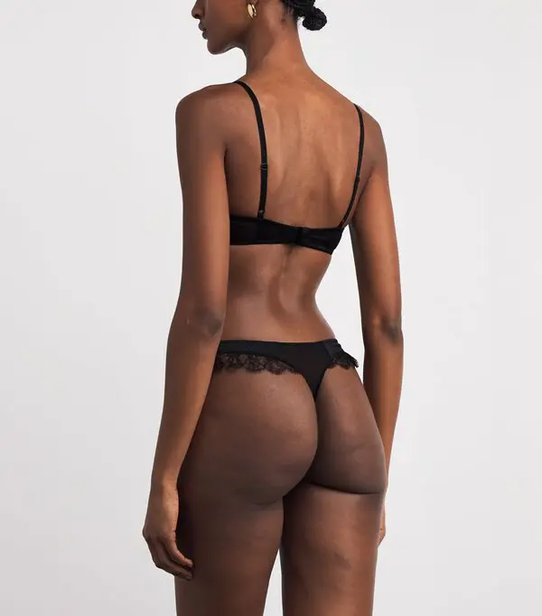 Kiki De Montparnasse Stretch-silk Lace-insert Thong - Black