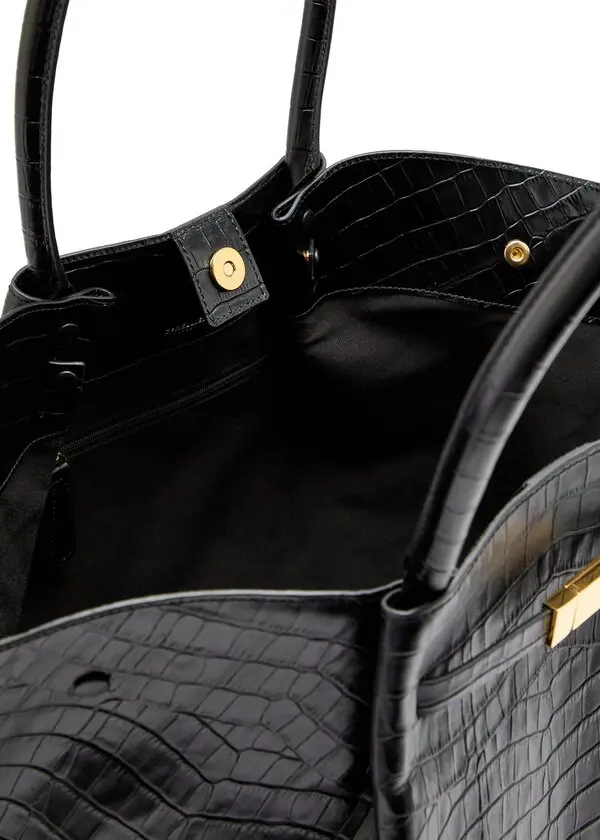 DEMELLIER Crocodile-effect Leather Tote - Black