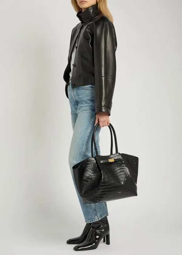 DEMELLIER Crocodile-effect Leather Tote - Black
