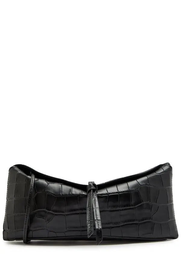 Staud Eve Crocodile-effect Leather Clutch - Black