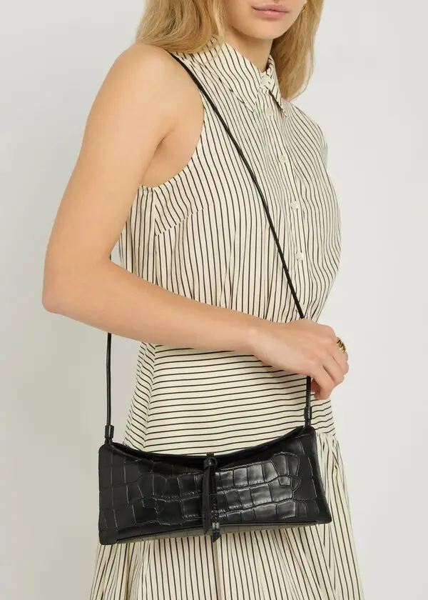 Staud Eve Crocodile-effect Leather Clutch - Black