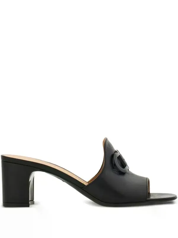 FERRAGAMO Mid Heels Slide With Gancini Buckle - Black