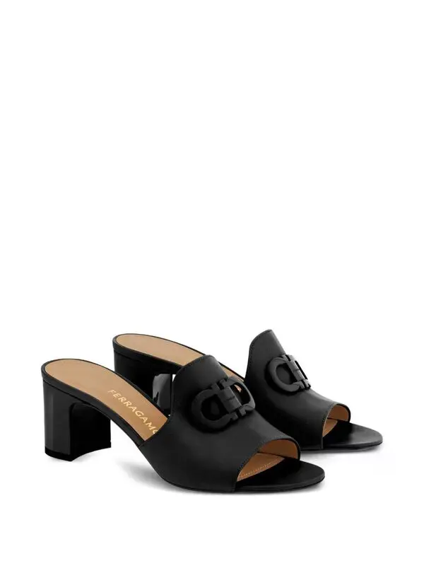 FERRAGAMO Mid Heels Slide With Gancini Buckle - Black