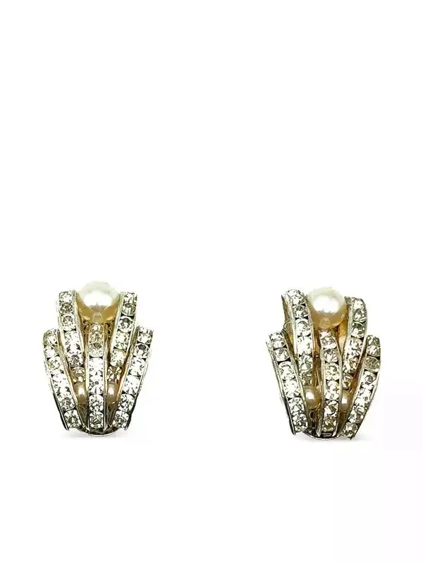 JENNIFER GIBSON JEWELLERY 1950s Crystal Pearl Clip-on Earrings - Silver