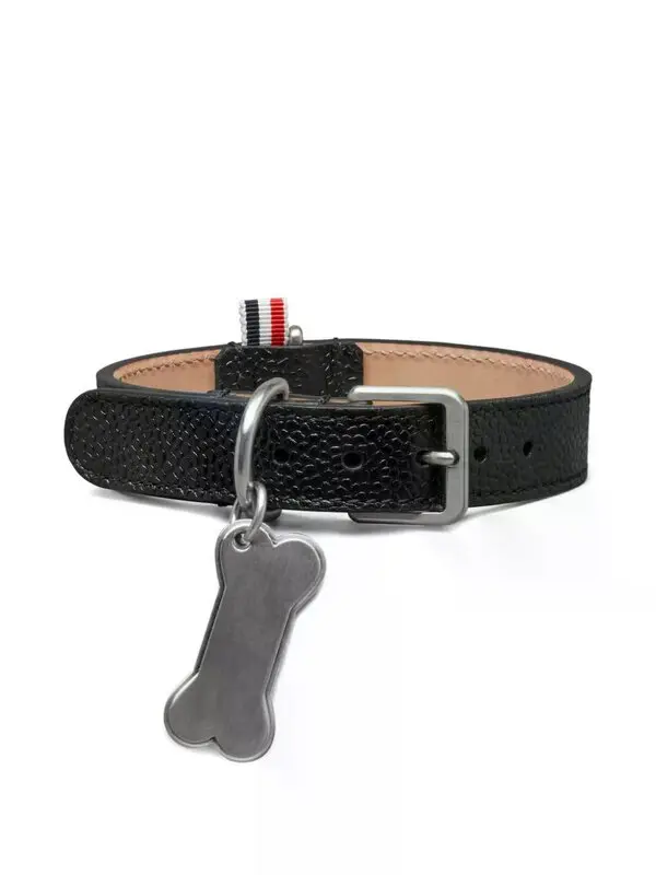 Thom Browne Pebble-grain Dog Collar With Bone Tag