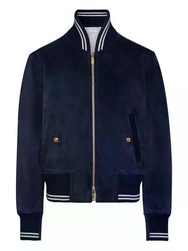 Thom Browne Suede Rib Knit Blouson Jacket - Blue