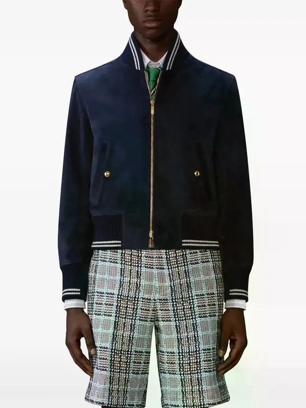 Thom Browne Suede Rib Knit Blouson Jacket - Blue
