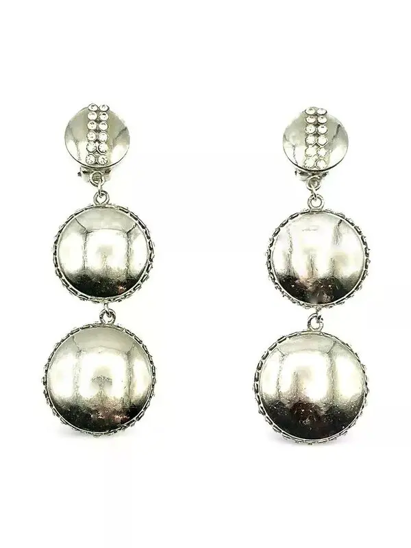 JENNIFER GIBSON JEWELLERY 1970s Crystal Button Drop Earrings - Silver