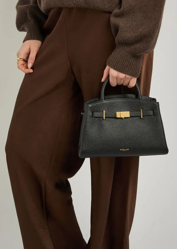 DEMELLIER Grained Leather Top Handle Bag - Black