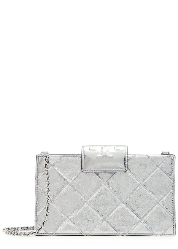 Tory Burch Fleming Mini Metallic Leather Wallet-on-chain - Silver