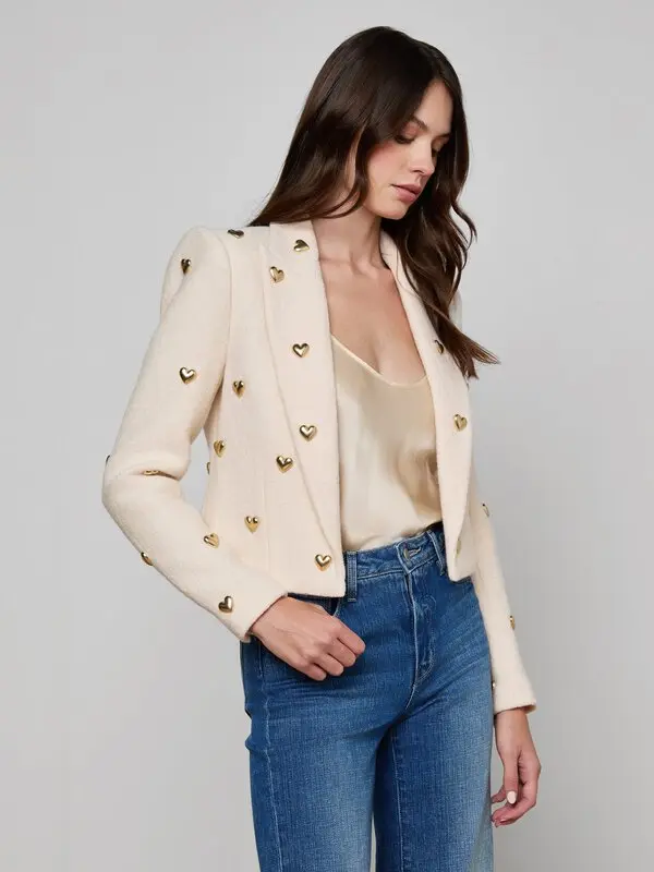 L'Agence Jen Embellished Bouclé Blazer - Ecru