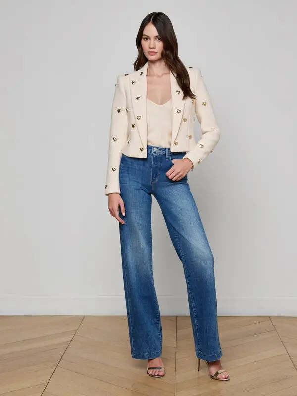 L'Agence Jen Embellished Bouclé Blazer - Ecru