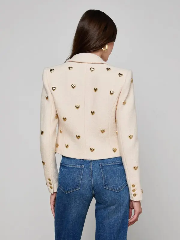 L'Agence Jen Embellished Bouclé Blazer - Ecru