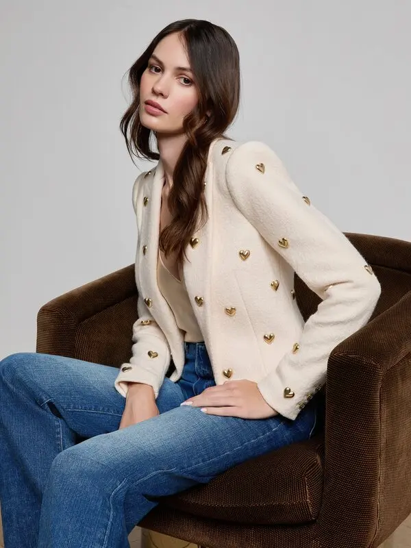 L'Agence Jen Embellished Bouclé Blazer - Ecru