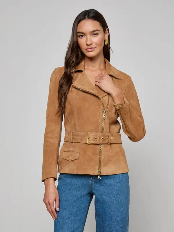 L'Agence Dinah Suede Biker Jacket