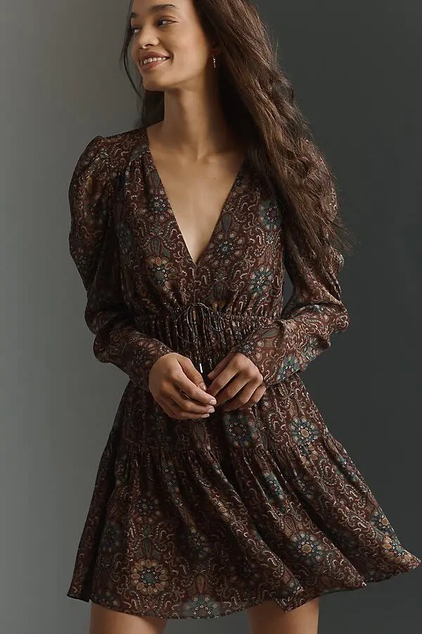 Paige Aries Mini Dress - Brown Pattern