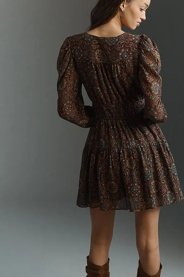 Paige Aries Mini Dress - Brown Pattern