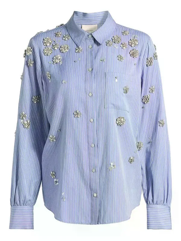 Cinq À Sept Lola Striped Flower-embellished Shirt