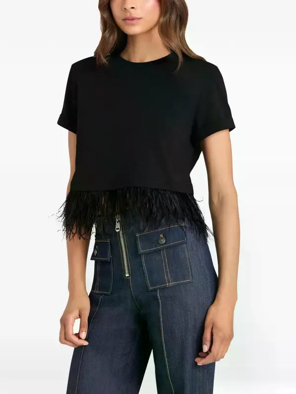 Cinq À Sept Feather-trimmed Cropped T-shirt - Blue