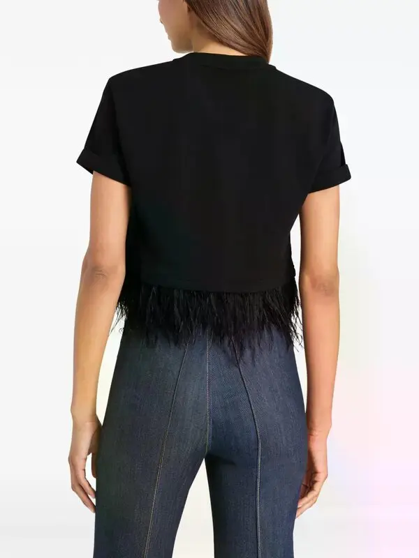 Cinq À Sept Feather-trimmed Cropped T-shirt - Blue