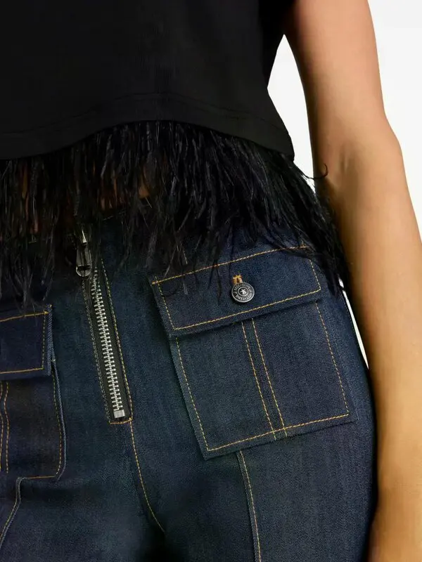 Cinq À Sept Feather-trimmed Cropped T-shirt - Blue