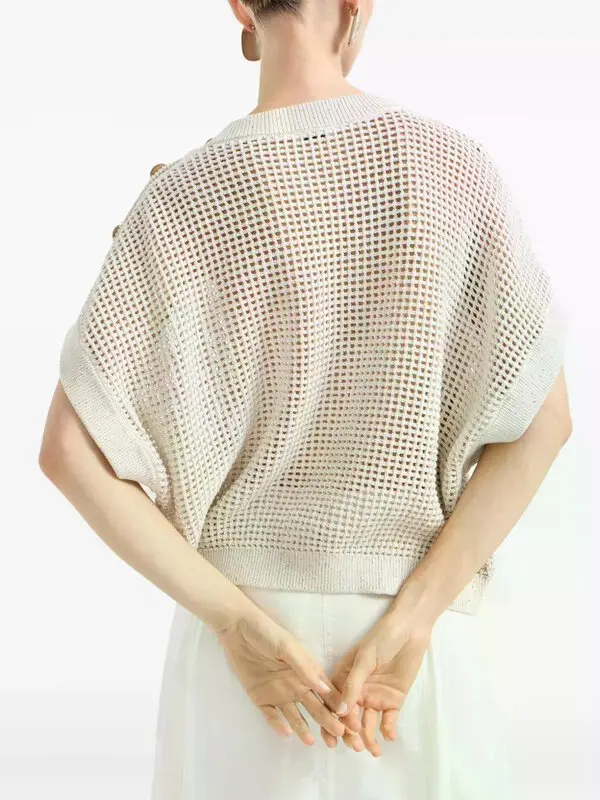 Brunello Cucinelli Buttoned Open-knit Top