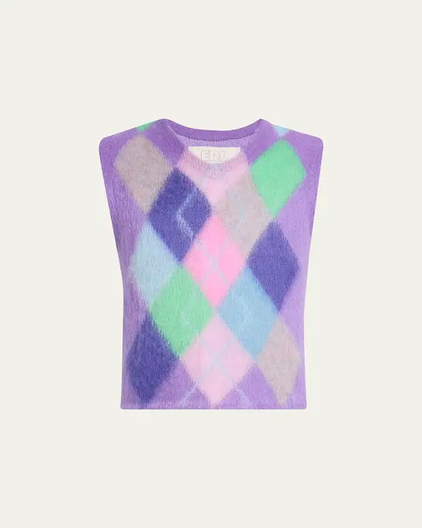 ERL Argyle Check Mohair Vest - Purple