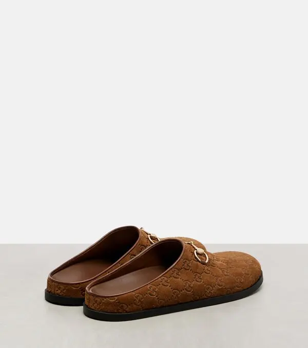 Gucci Gg Horsebit Suede Mules - Brown